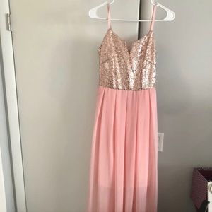 Spense | Dresses | Gold Sequin Blush Pink Long Dress | Poshmark